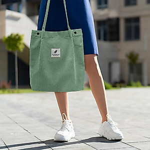 TELLUMO Fashion Corduroy Tote Bag Cow Print Bag Purses for Women Teen Girls with Inner Pocket (PeaGreen)