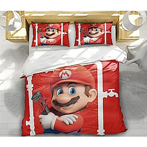 NICHIYOBI Redcap Beard Plumber Bros Game Movie Duvet Cover Set 3D Bedding Comforter Cover 3 Pcs (1 Duvet Cover+2 Pillowcases) Bedding Set (07,Twin-68x86in+20x30in*2)
