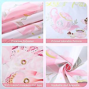 Let's Partea Tea Party Birthday Backdrop Tea Party Banner Decorations Tea Party Picture Background for Baby Shower Birthday Party Decorations Photo Booth (White, 6 x 3.6 ft)