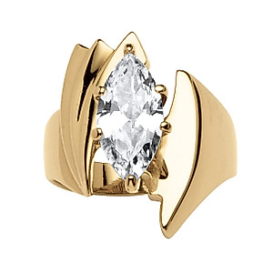 PalmBeach Yellow Gold Ion-Plated Marquise Cut Cubic Zirconia Bypass Ring Sizes 7-12 Size 7