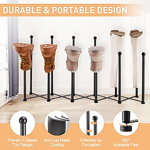 Housen Solutions Boot Rack, Foldable Boot Rack Organizer Tall Boots for Closet, Front Door Entrance, Porch, Garage, Black Metal Expandable Free Standing Cowboy Shoe Boots Holder for 6 Pairs