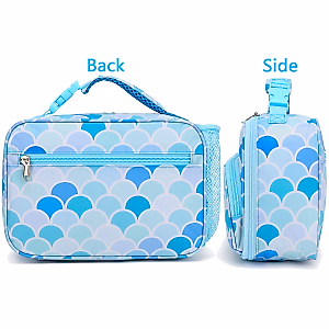 FlowFly Kids Lunch box with buckle Insulated Cooler Back to School Thermal Meal Tote Kit for Girls, Boys (Mermaid)