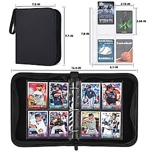 POKONBOY 400 Pockets Binder Sleeves Card Carrying Case Fit for Baseball Cards, Trading Cards, Football Cards and Sports Cards (Black)