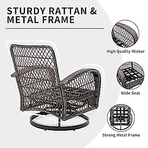 HOMEFUN Outdoor Swivel Rocker Patio Chairs, 3 Pieces Patio Bistro Set Wicker Furniture Set 360 Degree Swivel Chairs with Cushions and Coffee Table
