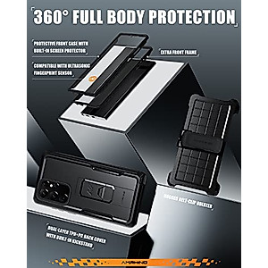 AMRHINO for Samsung Galaxy S22 Ultra Case with Built-in Screen Protector & Kickstand & Rugged Belt-Clip, [Extra Front Frame] Full-Body Heavy Duty Phone Case for Samsung S22 Ultra 5G 6.8 inch, Black