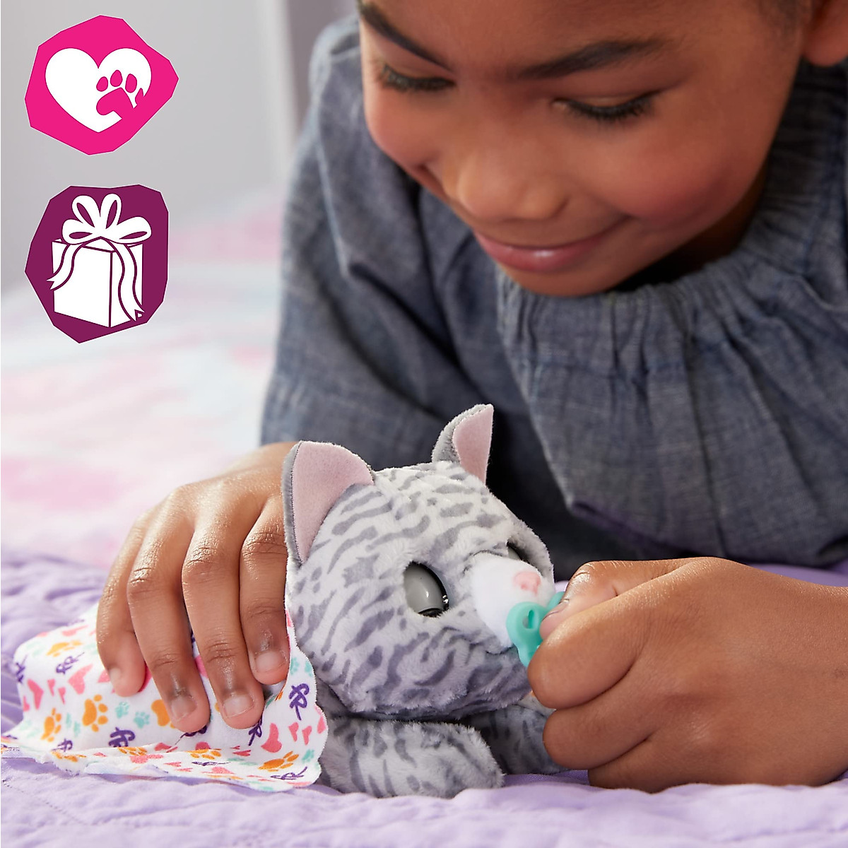 FurReal Newborns Kitty Interactive Animatronic Plush Toy: Electronic Pet with Sound Effects and Closing Eyes, for Kids Ages 4 and up