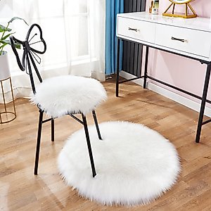 XSlive Luxury Faux Fur Round Area Rug Soft Fluffy Plush Circle Floor Carpet Mat for Sofa Bedroom Living Room Floor Decoration,1 Piece (White,Diameter 18")