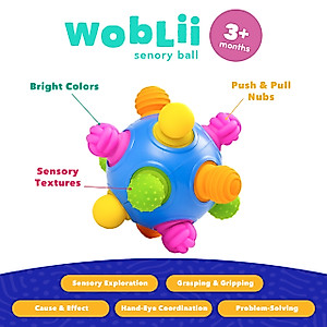 Mobi Woblii Activity Toy - Montessori Toys for 3 Month Old and Up, Sensory Ball Toy for Babies & Toddlers, Teething Toy Made with Food Grade Silicone, BPA and Phthalate Free - Pack of 1