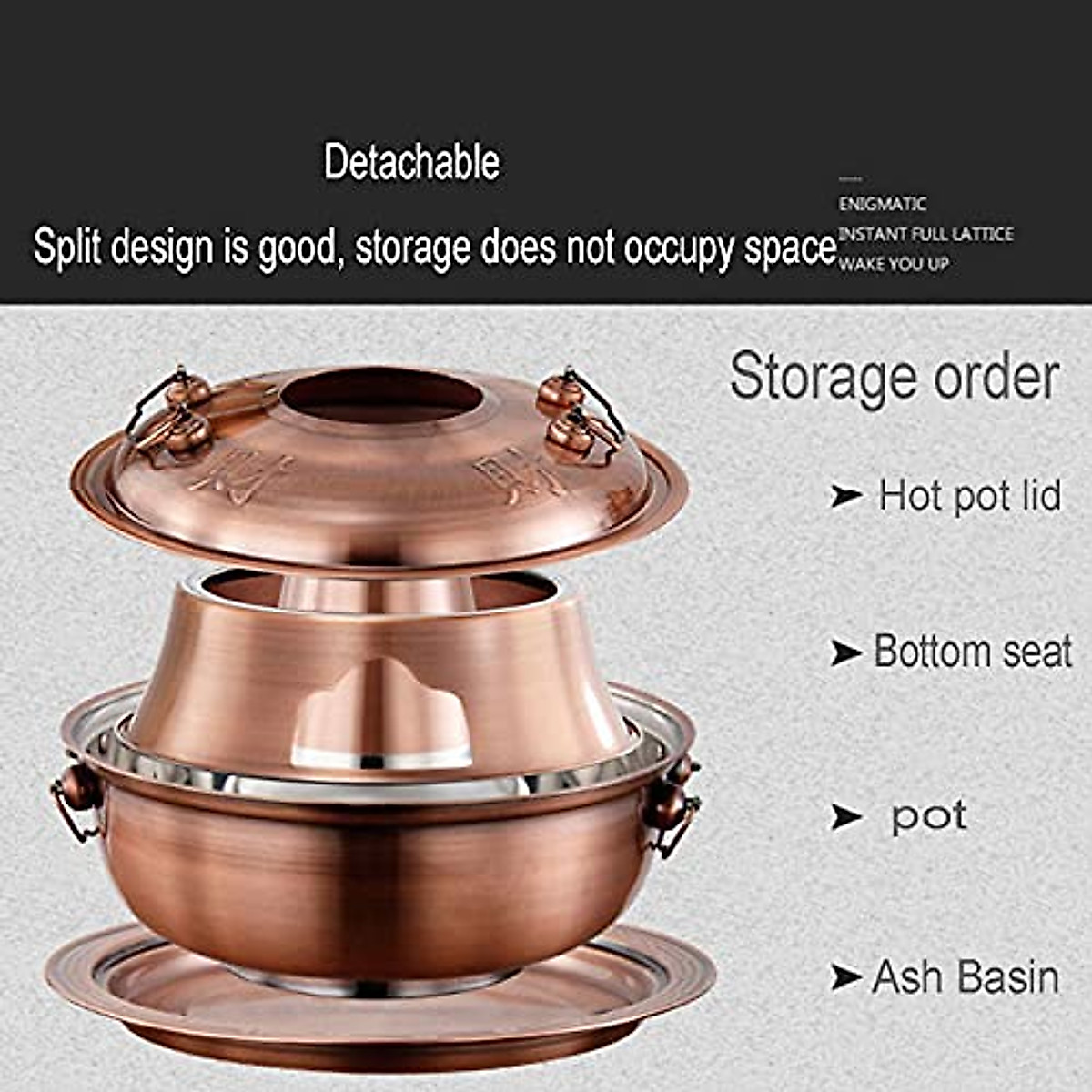 Lihuzmd Copper hot Pot, 304 Stainless Steel Old Traditional Charcoal Pot Family Dinners, Dining, Picnic Pure Multi-Person Hot Pot,Gold,30cm