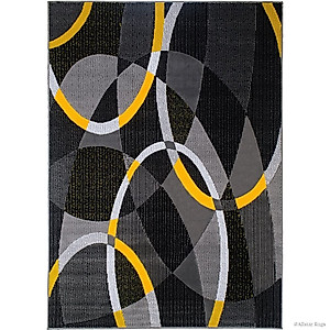 Allstar 8x10 Charcoal Grey and Grey Modern and Contemporary Rectangular Accent Rug with Yellow and Gainsboro Grey Intersecting Ring Design (7' 9" x 9' 8")