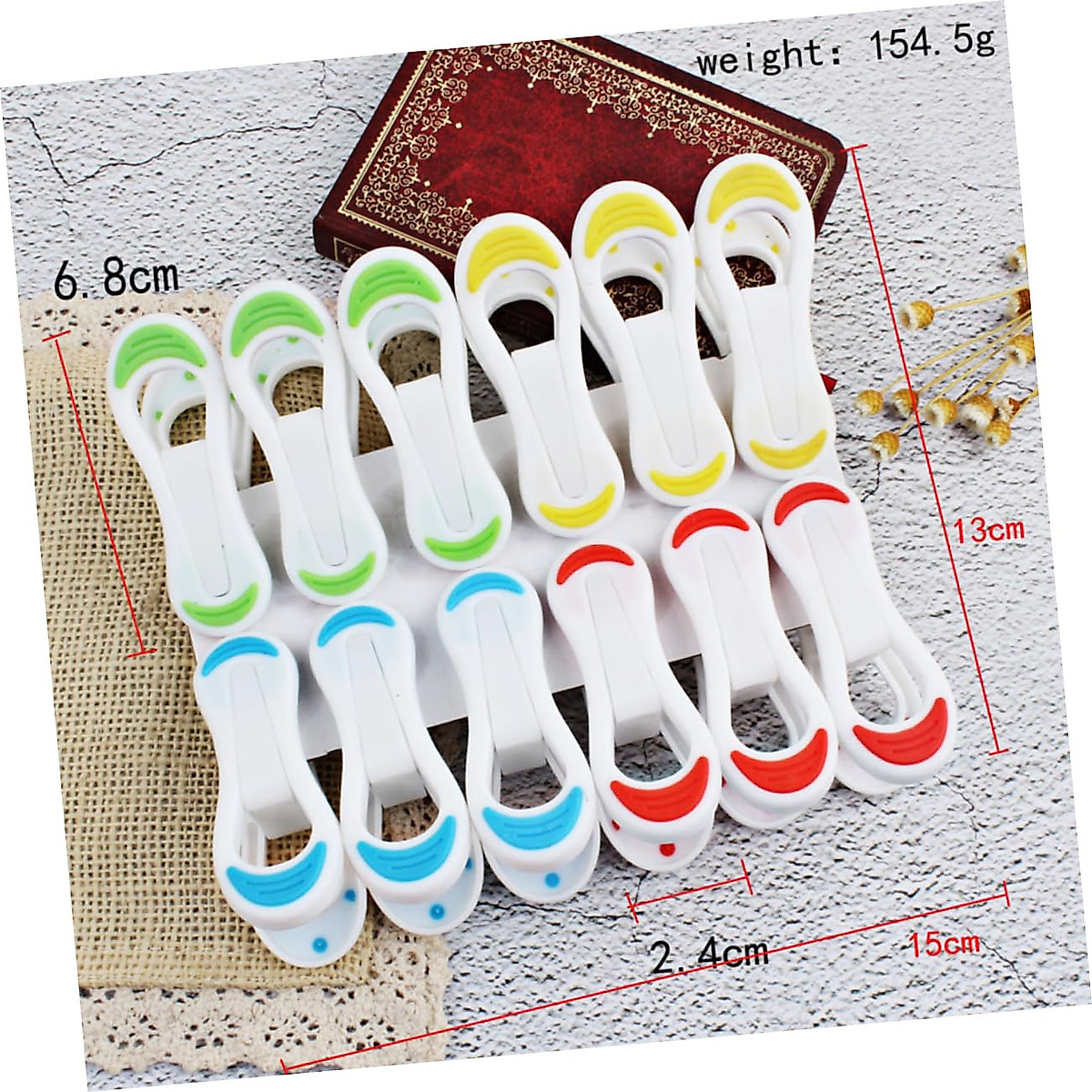 KOMBIUDA 12pcs Clothes Pin Clothes Line Clip Clothesline Clips Blinds Wand Clothespins Non Slip