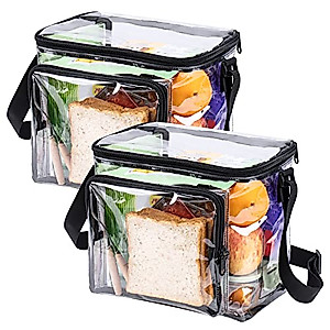 BORMELUN 2Pack Clear Lunch Bag for Work Correctional Officers - Plastic Transparent Lunch Tote Stadium Bags See Through Womem and Men,10.6x8.6x6 inch