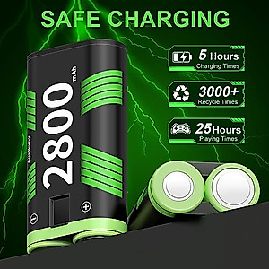 Battery Packs for Xbox One, 4 x 2800mAh Upgrade Large Capacity Battery Packs with Fast Charger Station, Xbox Rechargeable Battery Packs Last Up to 48 Hours for Xbox One Series X/S/Xbox One/X/S/Elite