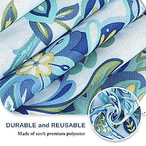UMINEUX Outdoor Tablecloth with Umbrella Hole and Zipper, Spring/Summer Waterproof Table Cover for Picnic/BBQ/Garden(60" Round Navy&Green)