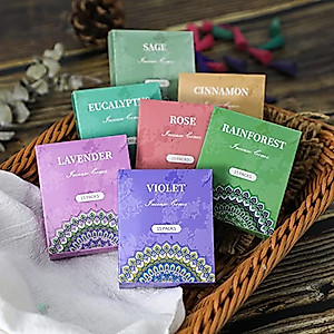 Incense Cones 120 Pcs, with Incense Holder, Mixed Natural Scents Deco Sandalwood Lavender Rose Sage Cinnamon Eucalyptus Rainforest Violet, 8 Assorted Boxes
