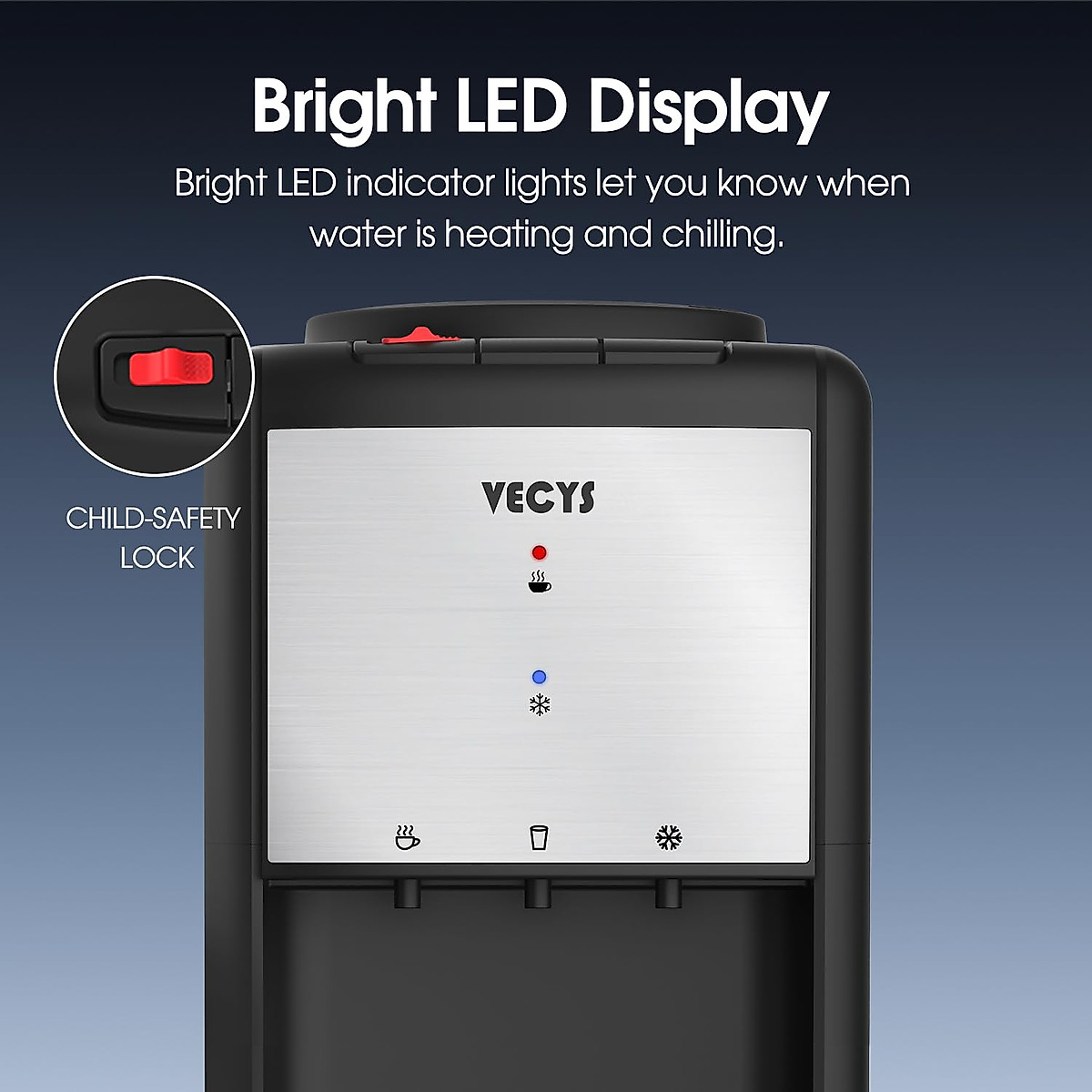 VECYS Hot and Cold Top Load Water Cooler Dispenser, 3 or 5 Gallon with Child Safety Lock, Built-in Refrigerating Compressor and 304 Stainless Steel Water Tank