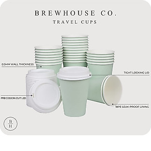 BrewHouse Disposable Coffee Cups with Lids | Luxury Paper Cups | Disposable Cups with Lids | Travel Coffee Cups | To Go Cups | Hot Cups | Paper Coffee Cups with Lids | (12oz - 25 Pack)