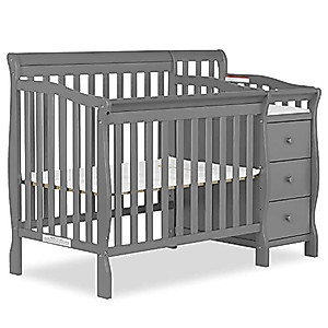 Dream On Me Jayden 4-in-1 Mini Convertible Crib And Changer in Storm Grey, Greenguard Gold Certified, Non-Toxic Finish, New Zealand Pinewood, 1" Mattress Pad