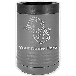 LaserGram Double Wall Insulated Beverage Can Holder, Pair of Dice, Personalized Engraving Included (Standard Can, Gray)