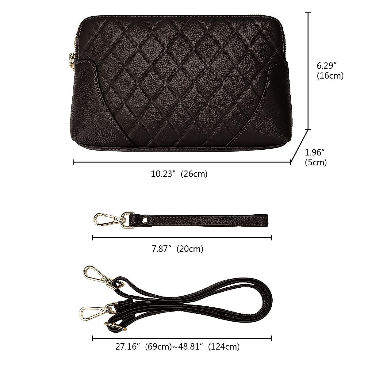 YALUXE Womens Wristlet Real Leather Quilted double zippers Large Clutch Wallet Shoulder Strap
