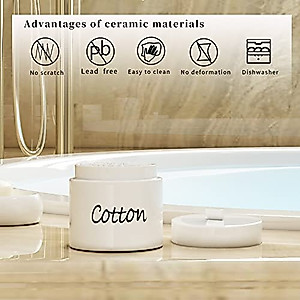 LEETOYI Ceramic Cotton Swabs Holder Organizer with Lid,Storage Canisters for Cotton Swabs White