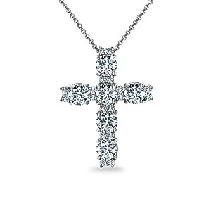 B. BRILLIANT Cross Necklace for Women | Sterling Silver Necklace Round-cut AAA Cubic Zirconia Big Large CZ Crosses for Women with Gift Box