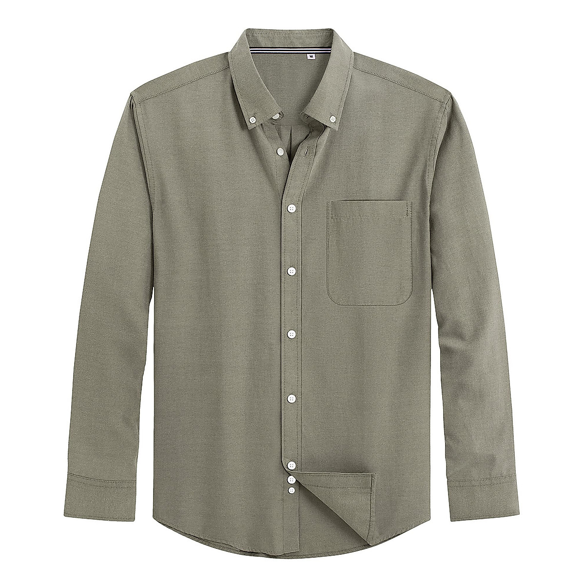J.VER Men's Pinpoint Oxford Dress Shirts Long Sleeve Button Down Collar Shirt with Pocket Light Olive Green Large