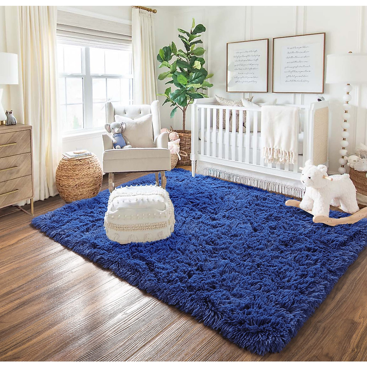 PAGISOFE Fluffy Shaggy Area Rug, 5x8, Plush Shag Rugs for Living Room Bedroom, Shaggy Furry Rugs for Girls Boy Baby, Soft Rugs for Nursery Kids Room, Fuzzy Toddler Room Rug, Light Navy