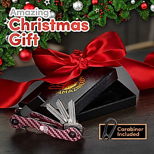 AmazinGizmo Folding Key Holder & Key Organizer Keychain - House & Car Compact Pink Slim Multi Key Chain with Pocket Clip & Carabiner - up to 12 Keys & More