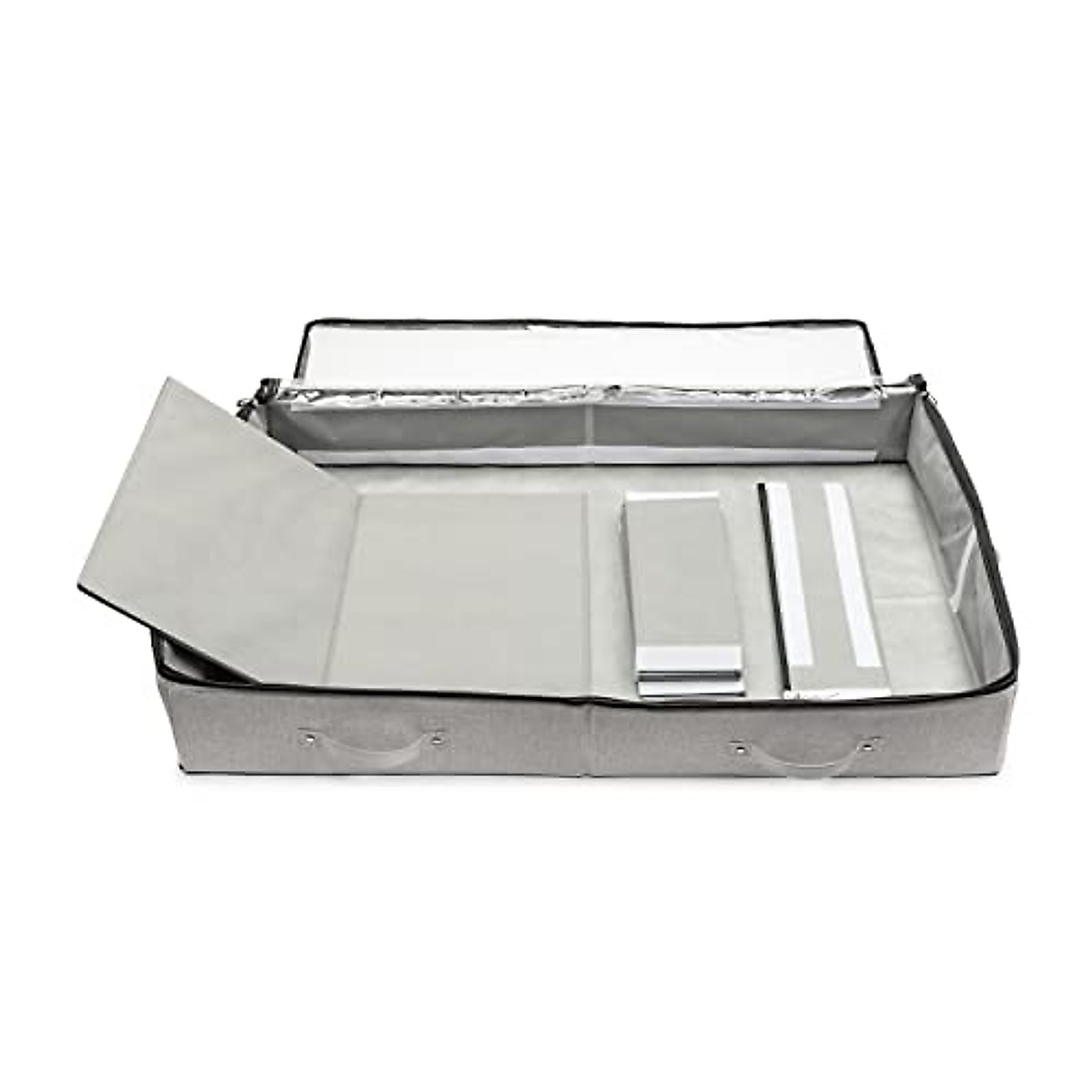 MOJECTO Extra Large Under Bed Storage Organizer (40x27x6 In) With Hard Bottom And Side Walls For Shoes, Blanket, Clothes.