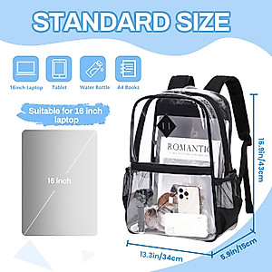 MUSEVOS Clear Backpack Stadium Approved, Heavy Duty See Through Book Bag, Black Transparent