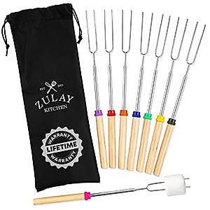 Zulay Marshmallow Roasting Sticks - Extendable Stainless Steel Smores Sticks For Campfire, Bonfire, Fire Pit - Marshmallow Sticks - Hot Dog Skewers - Camping Accessories Smores Kit - 32” Long (8 Pack)