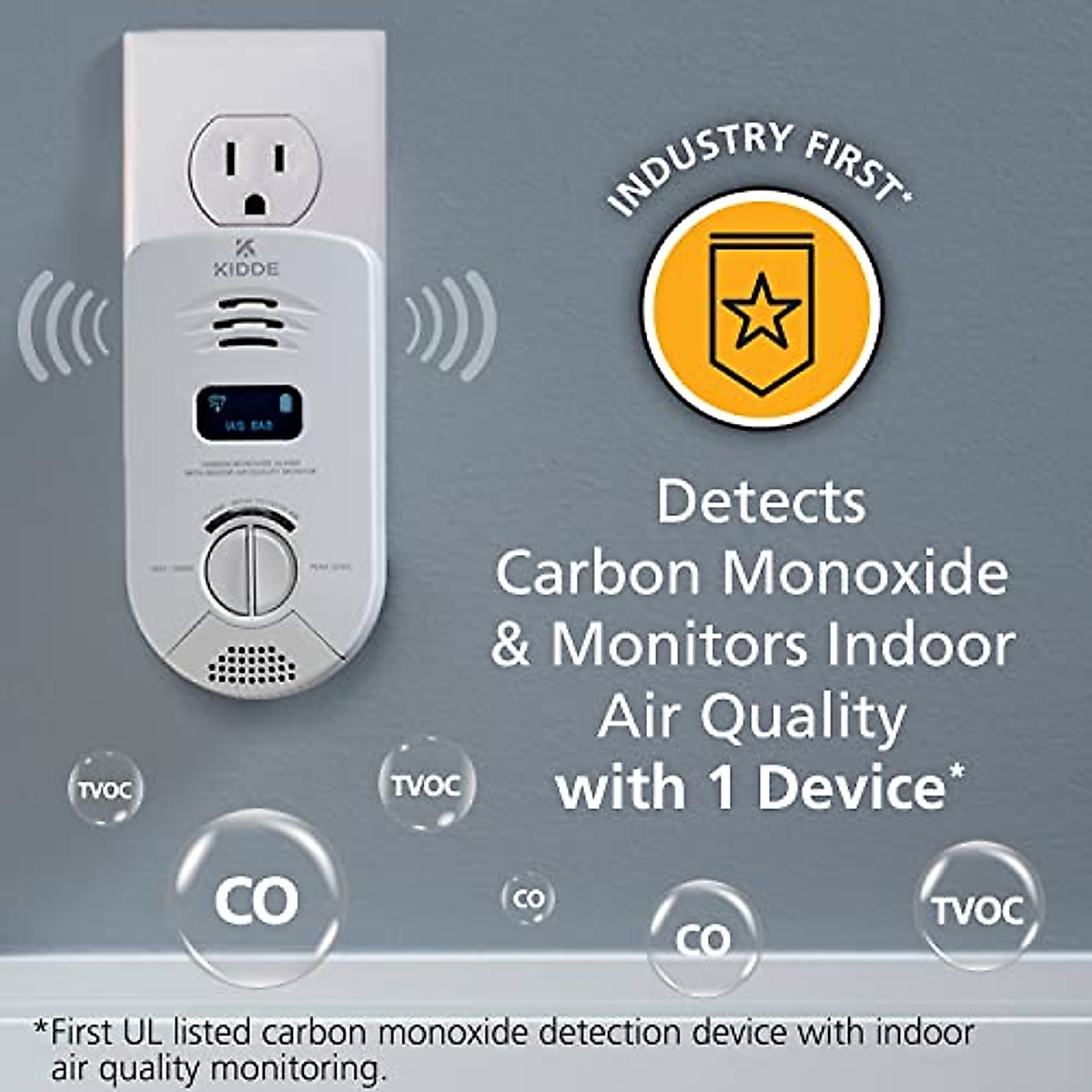 Kidde Smart Carbon Monoxide Detector & Indoor Air Quality Monitor, Plug in Wall, WiFi & Smart Smoke Detector, WiFi, Alexa Compatible Device, Hardwired w/Battery Backup