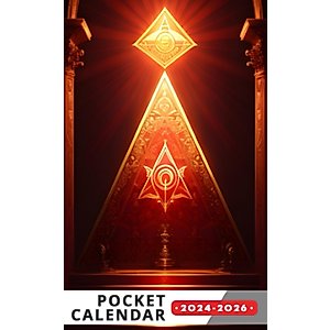 Pocket Calendar 2024 - 2026 With Moon Phase: Three-Year Monthly Planner for Purse , 36 Months from January 2024 to December 2026 | Red and gold Masonic symbol