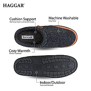 Haggar Men's Clog Slipper House Shoe Indoor/Outdoor with Memory Foam Comfort, Charcoal Felt, Large
