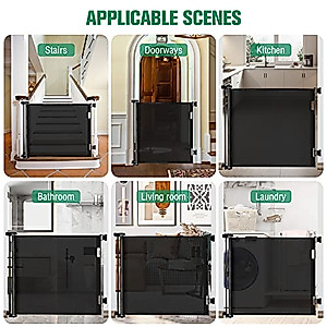 42-Inch Extra Tall Baby Gate 56" Wide Tall Dog Gate Retractable Baby Gates Adjustable Dog Gates for The House Indoor and Outdoor Pet Gate Mesh Baby Gate for Stairs, Doorways, Hallways, Black