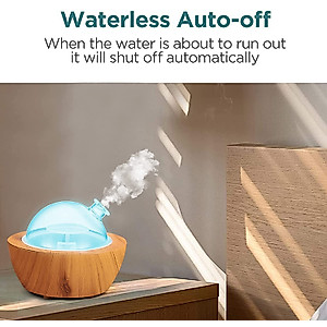 280ml Glass Essential Oil Diffuser Wood Grain Base Air Aroma Diffuser for Aromatherapy Cool Mist Humidifier with Safe Auto Shut-Off and 2 Mist Modes & 7 Color LED Night Lights for Home Office Room