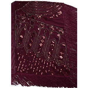 Anna-Kaci Womens Oversized Gatsby Hand Beaded Fringed Sequin Evening Shawl Wrap, Burgundy, Onesize