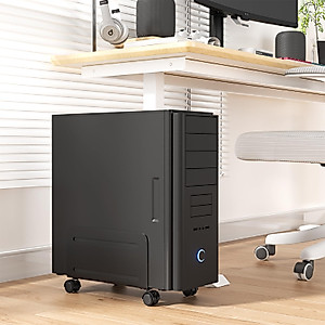 CPU Stand, Computer Tower Stand with 2 Locking Wheels and 2 Caster Wheels, UPC Steel Rolling Stand Computer Stand for Desktop Tower (Black)