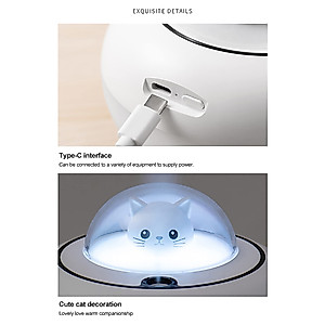 400ML household humidifier, night light cold fog humidifier, automatic timing off, automatic shutdown without water, whisper silent air humidifier, cute kitten, plant, office (Purple)