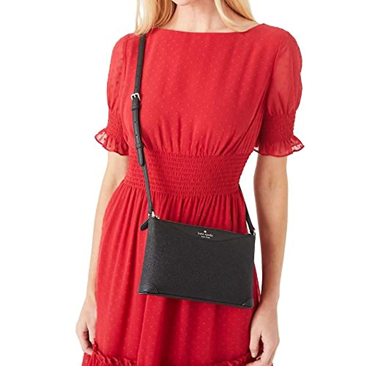 kate spade purse handbag crossbody Shimmy glitter (One size, Crossbody-Black)