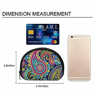 IBILIU Small Coin Purse Navy And Blush Fabric By The Yard Old Fashioned Eastern Floral Paisley Motif Vintage Mini Wallet Coin Pouch Change Purse For Women Men