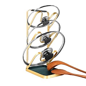ZXMOTO Pot Lid Holder Spoon Rest Holder Utensil Rests for Kitchen Cabinet Spatula Rack Countertop Lid Organizer with Drip Pad 3-Tiers