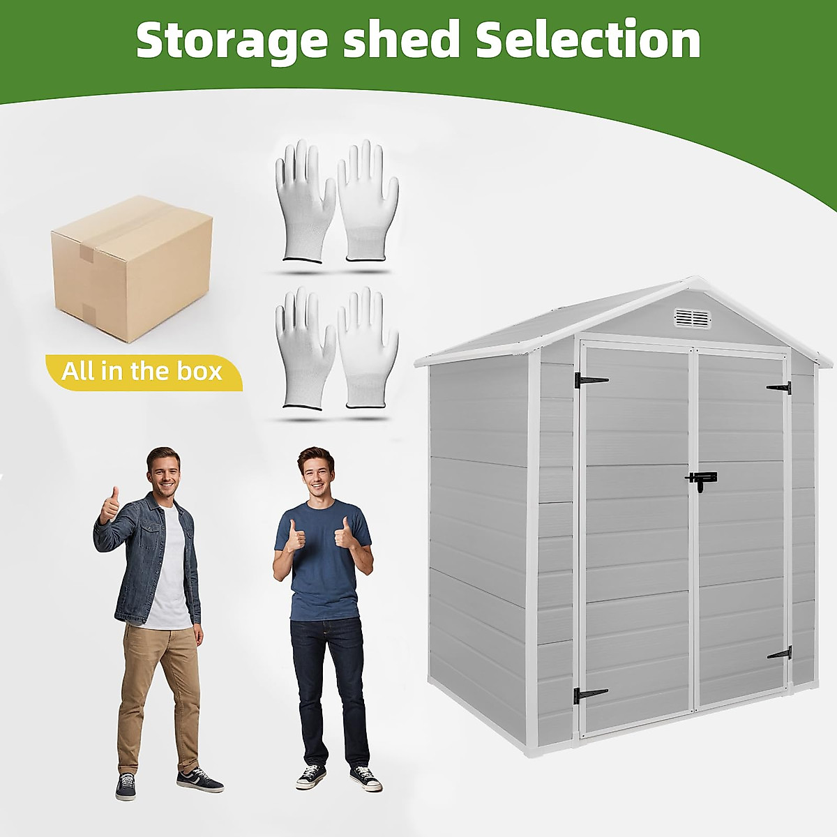 Outdoor Resin Storage Shed with Reinforced Floor, All Weather-Resistant, Plastic Shed for Storing Gardening Tools, Bicycles,Patio Furniture or Lawn Mower, Secure Door Lock (Gray)