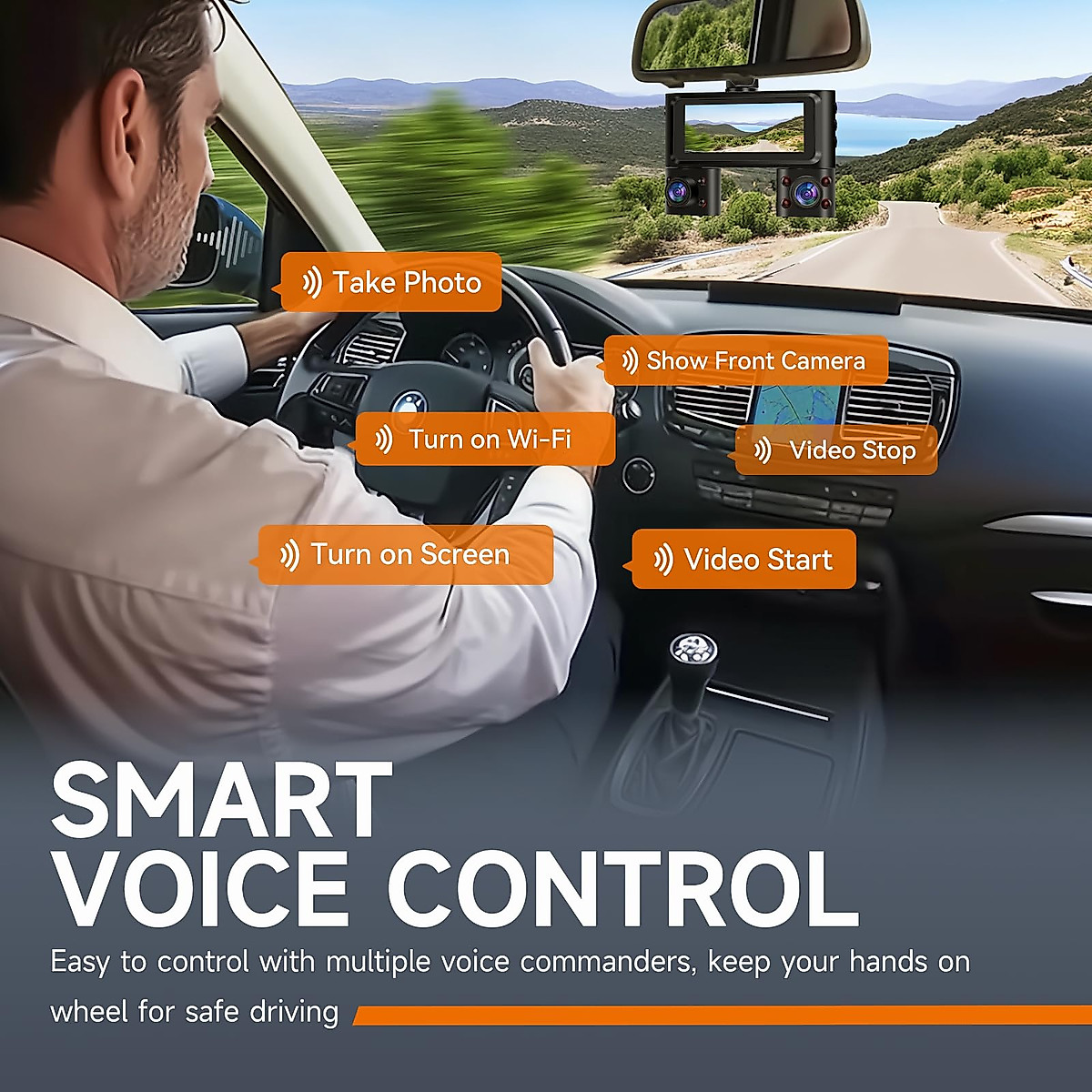 360° Dash Cam Front and Rear, 4 Channel FHD 4 * 1080P, Voice Control, CPL Filter, Car Camera with WiFi, Front 2K+1080P*2 Dash Camera for Cars, Free 128GB SD Card, Night Vision, 24H Parking Mode