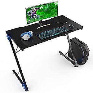 SMUG LED Lights, 40 Inch Simple Style, Home Study Desk, Modern Computer Game Table, Office Writing Workstation, Black