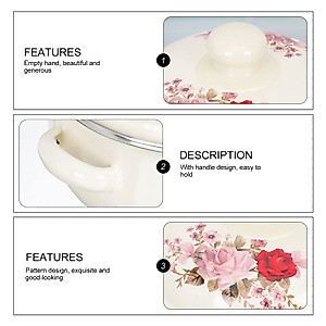 1L Flower Enamel Stock Pot with Lid Large Cooking Pot Flat Bottom Stew Pot for Soup, Stew, Canning