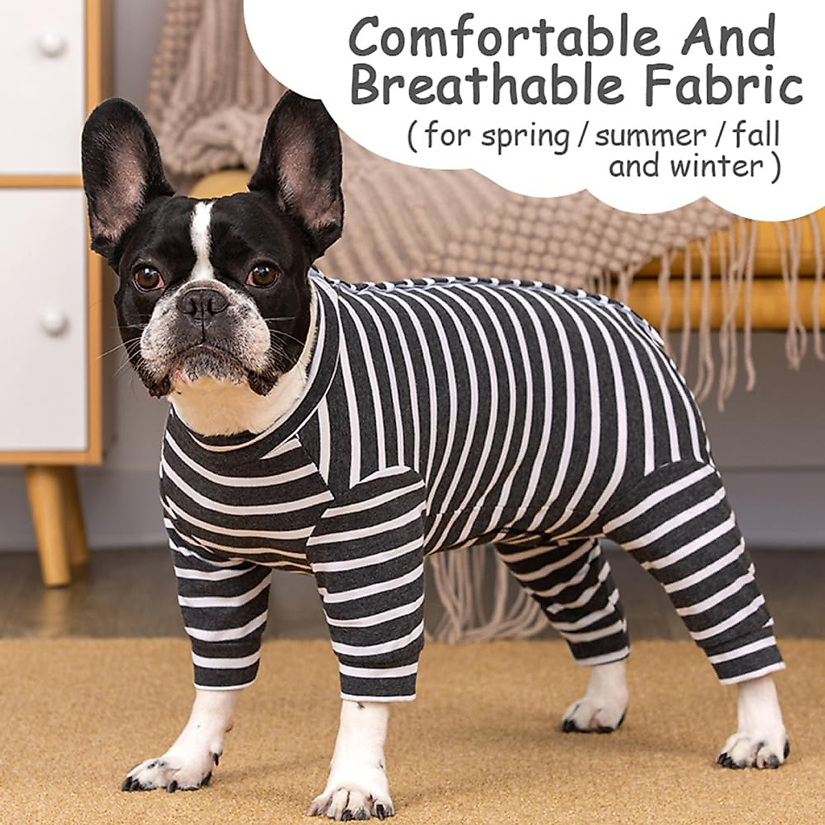 Paipeper Dog Surgery Recovery Suit for Female Male Puppy,Dog Bodysuit Long Sleeve Prevent Shedding and Licking Wound,Dog Pajamas,E-Collar Cone Alternative(Black White Stripe-m)