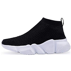 Santiro Kids Sneakers Boys Girls Lightweight Breathable Slip On Knit Sock Walking Shoes Black 1 M US