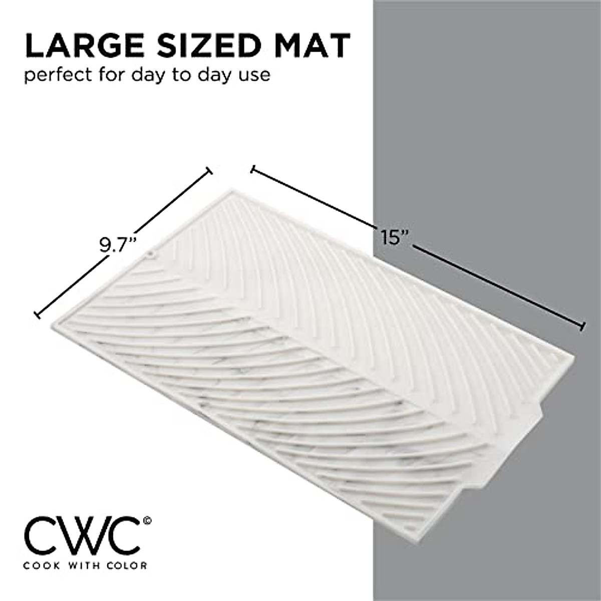 COOK WITH COLOR Silicone Dish Drying Mat - Heat Resistant Silicone Drying Mat for Dishes - 15" x 9.65" Dish Pads for Drying - Kitchen Counter Mat and Trivet, Dishwasher Safe (Marble)